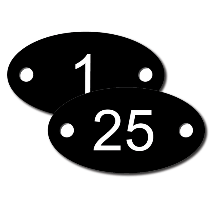 Numbered Plastic Tags, Extra Durable, Ovals with Holes - Nap Tags